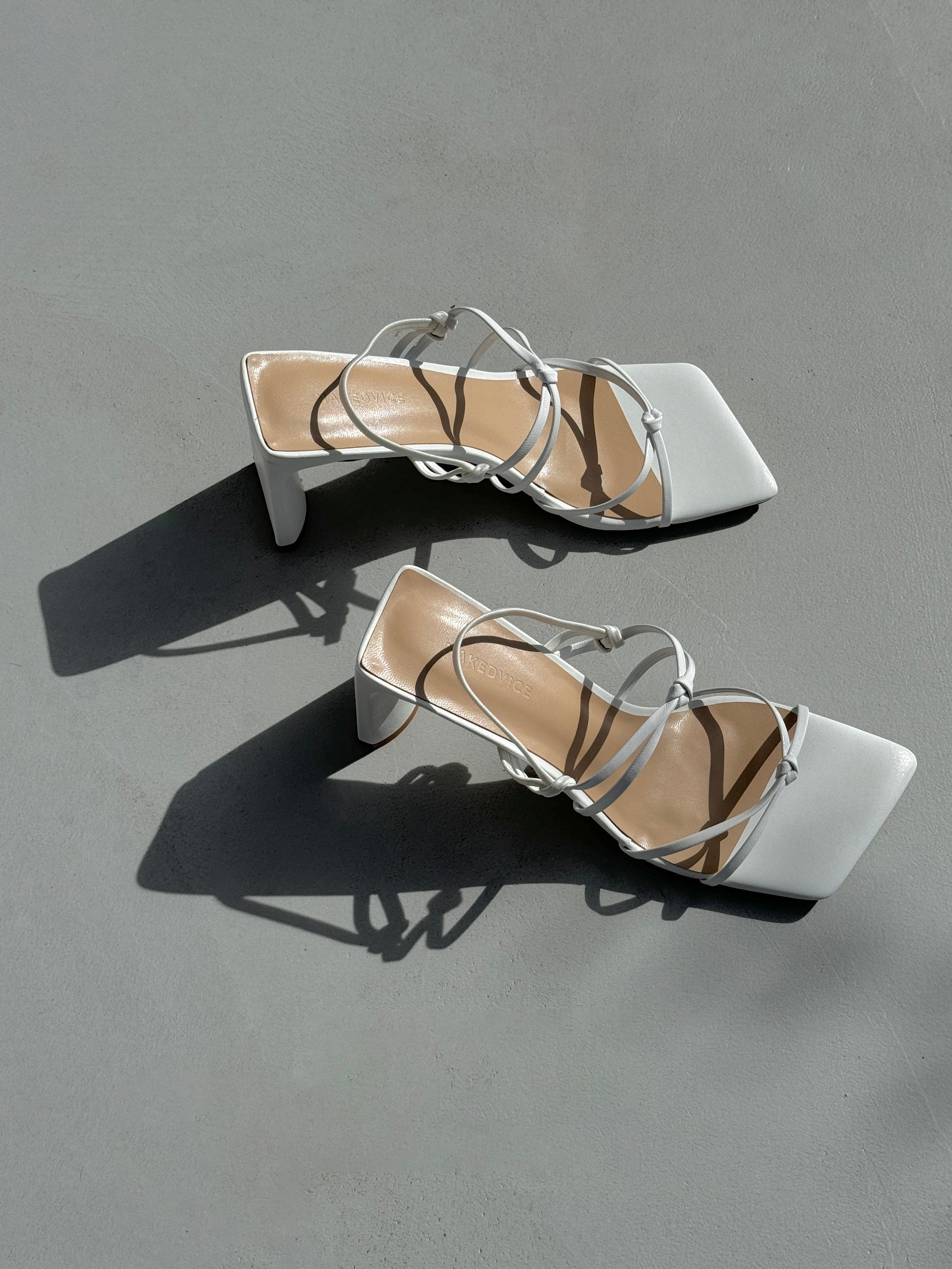 Nakedvice | The Jas White Strappy Heel | Women's Leather Heels